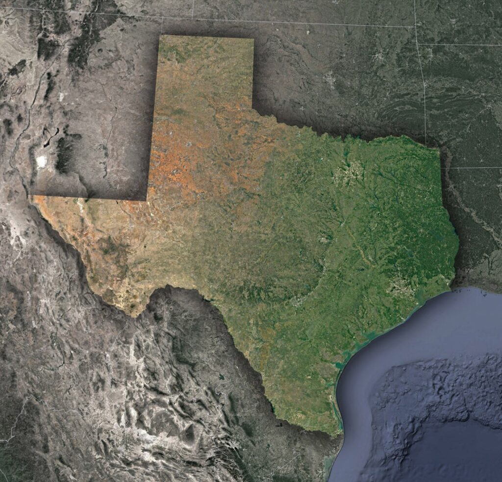 3D Topographic Map of Texas - WhiteClouds