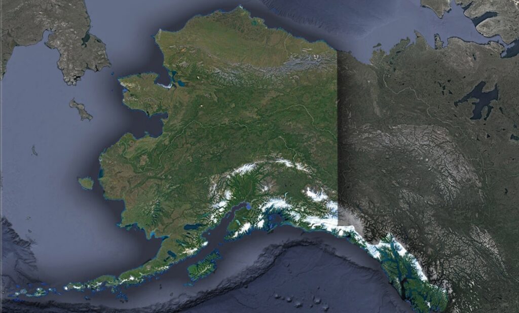 Satellite Map of Alaska - WhiteClouds
