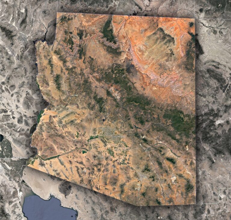3D Topographic Map of Arizona - WhiteClouds