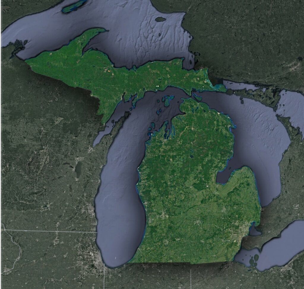 Satellite Map of Michigan - WhiteClouds