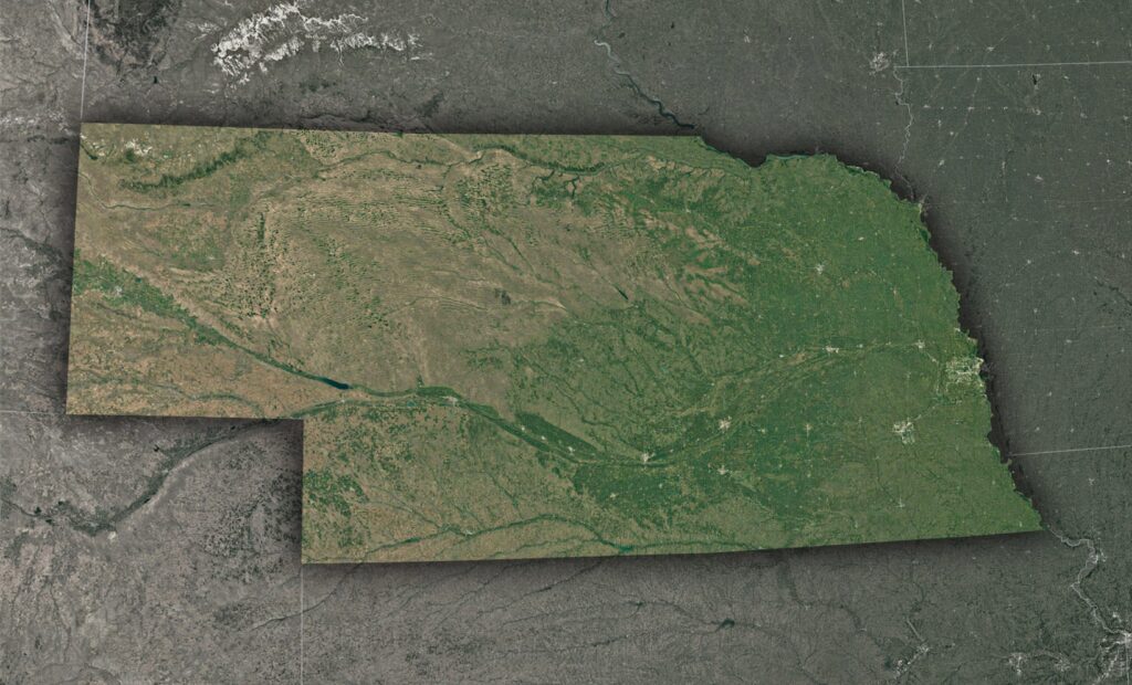 Satellite Map of Nebraska - WhiteClouds