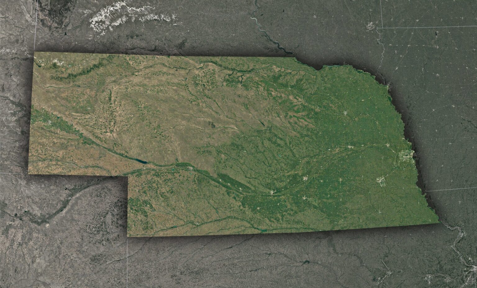 Satellite Map of Nebraska - WhiteClouds