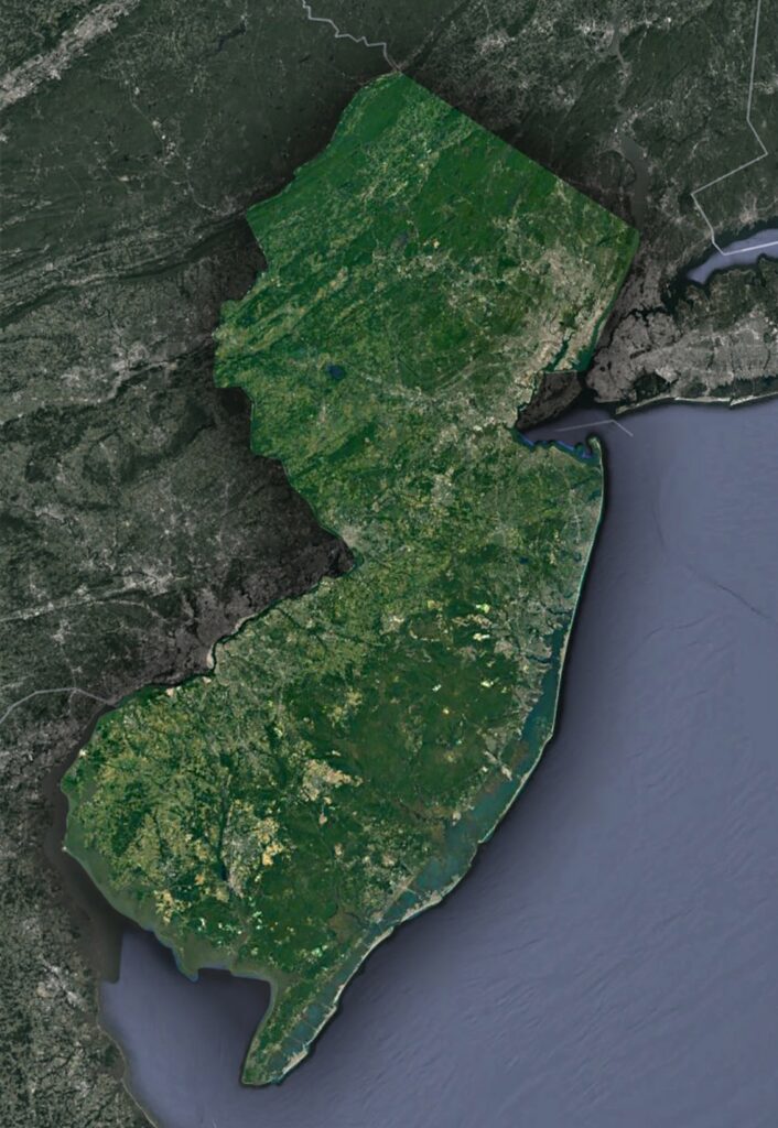 Satellite Map of New Jersey - WhiteClouds