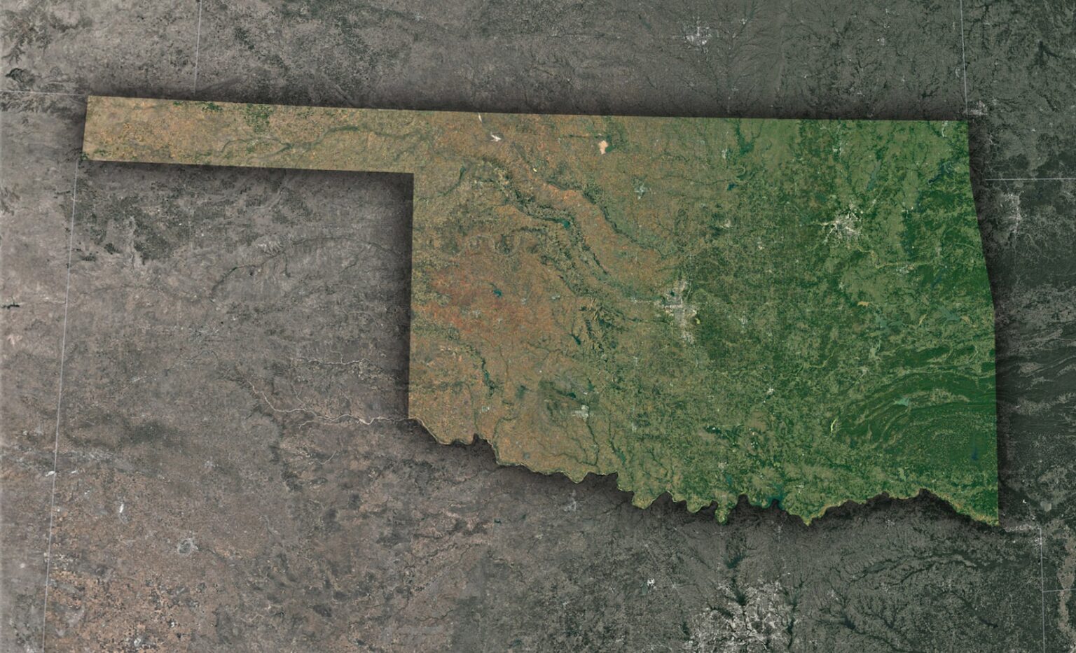 Satellite Map of Oklahoma - WhiteClouds