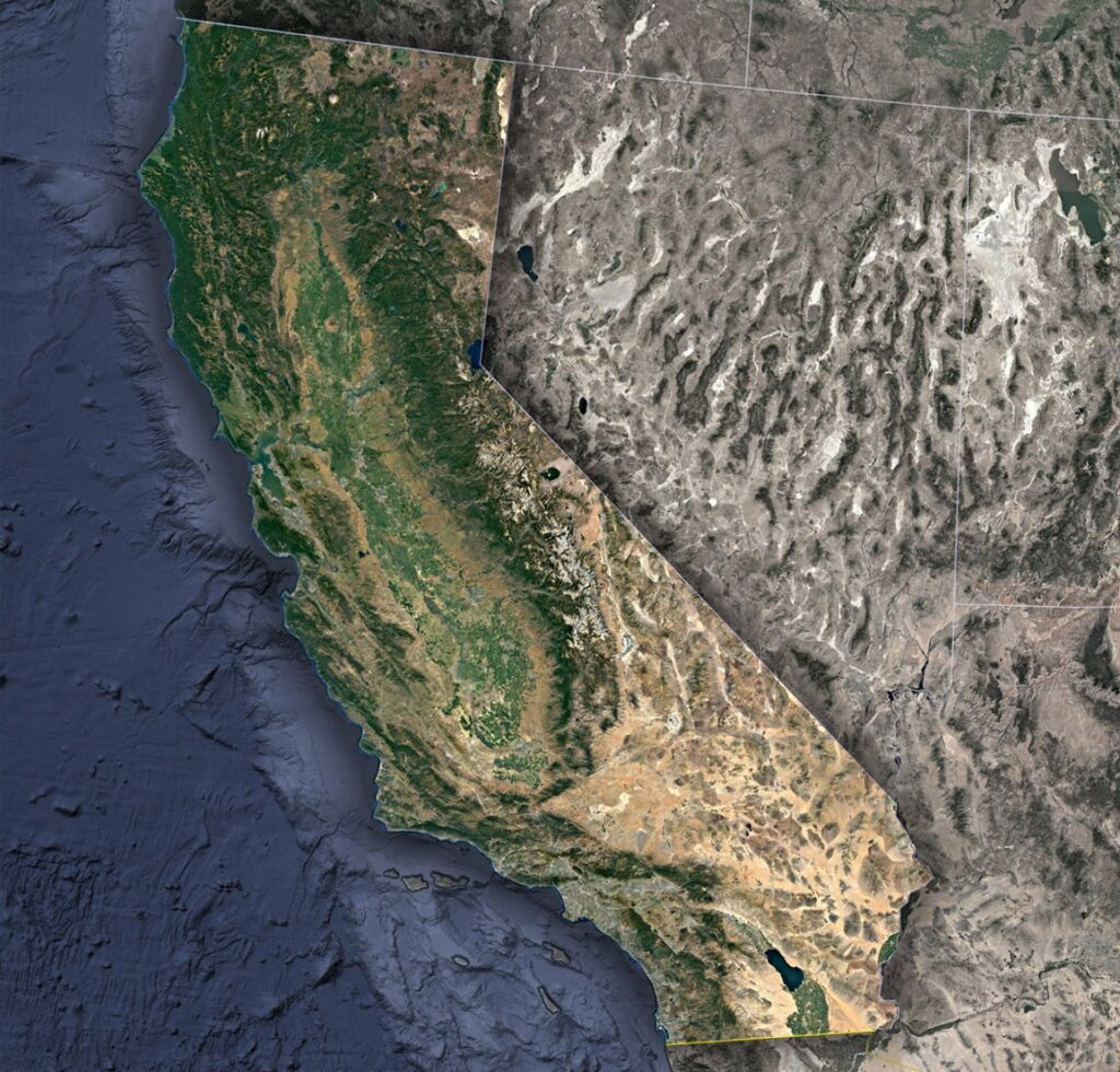 Satellite Map of California - WhiteClouds