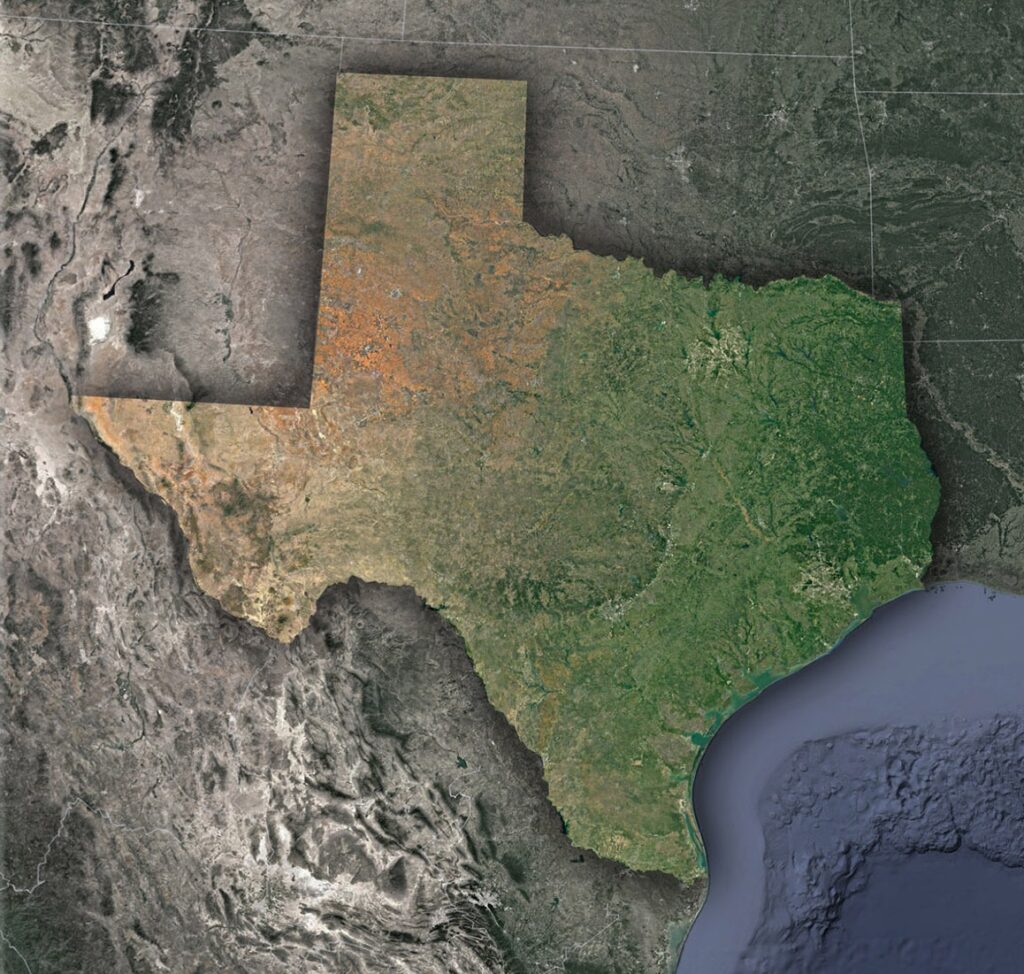 Satellite Map of Texas - WhiteClouds