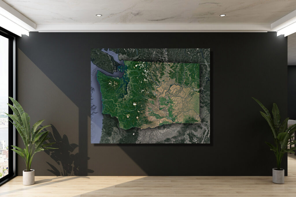 Satellite Map of Washington State - WhiteClouds