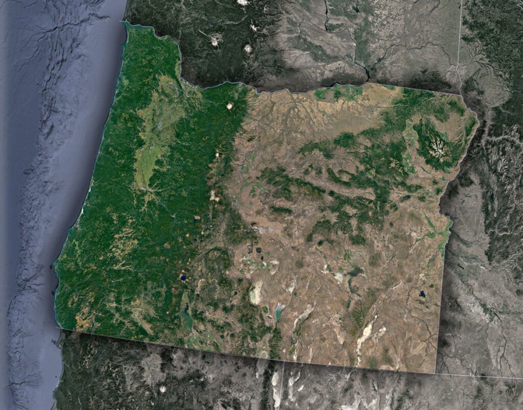 Satellite Map of Oregon - WhiteClouds