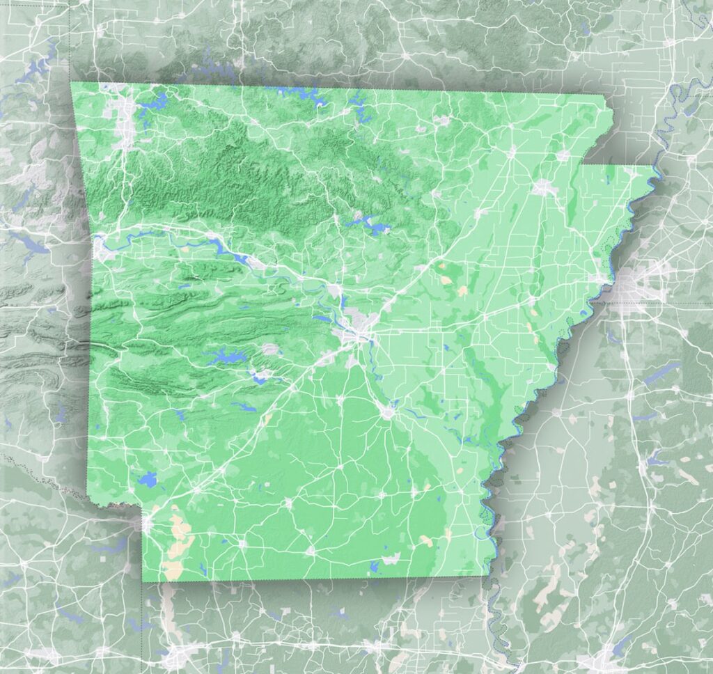 Terrain Map of Arkansas - WhiteClouds