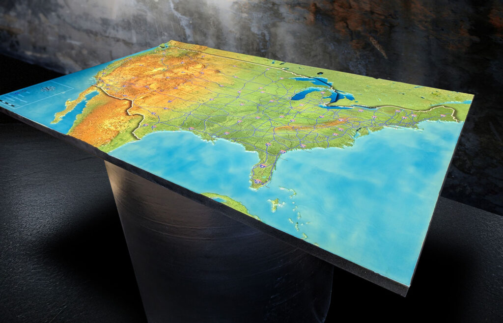 Raised Relief Map of the United States - WhiteClouds