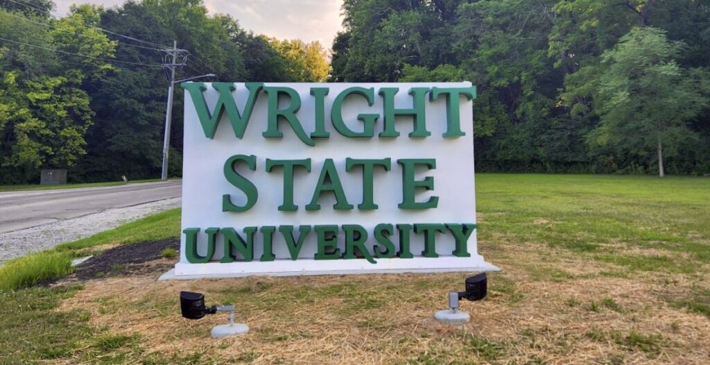 Wright State Metal Monument Large Letters - WhiteClouds