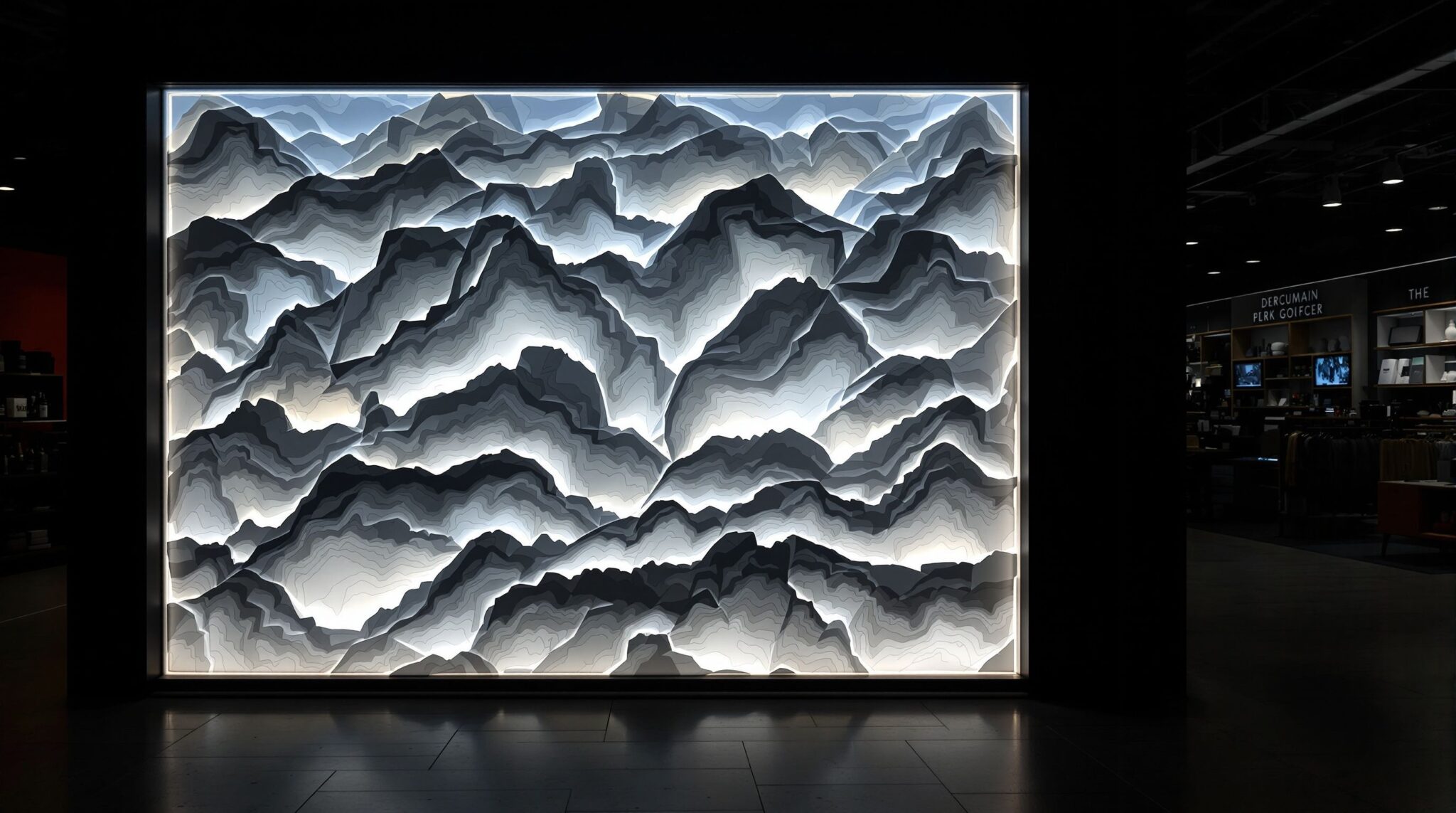 Patagonia Retail Wall with Layered Foam Topography - WhiteClouds